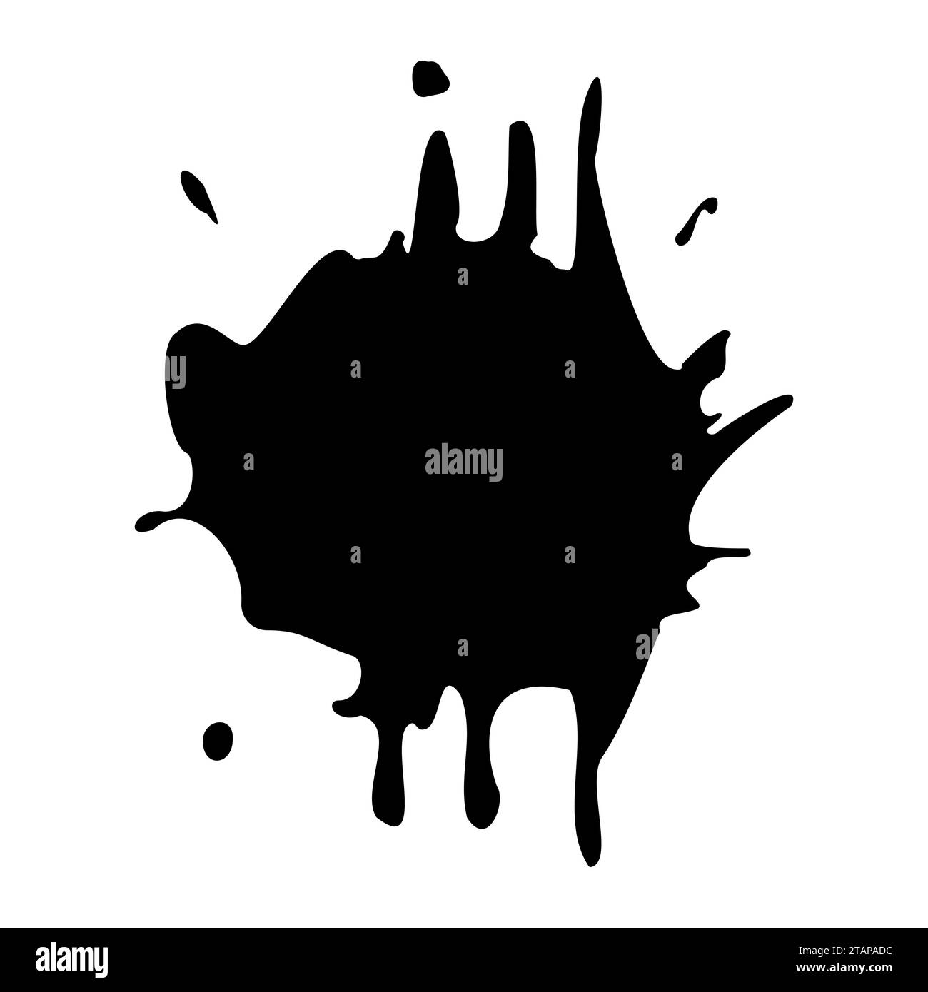 Ink blot. Abstract stain with drops and splashes. Black paint splatter ...
