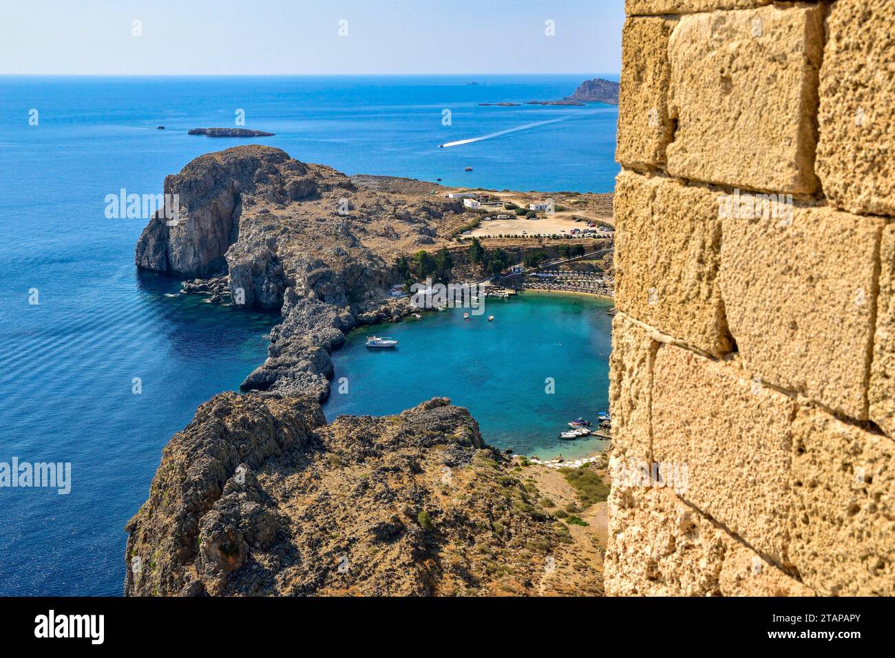 St. Paul's bay seen from the Lindos Acropolis, Rhodes Stock Photo - Alamy