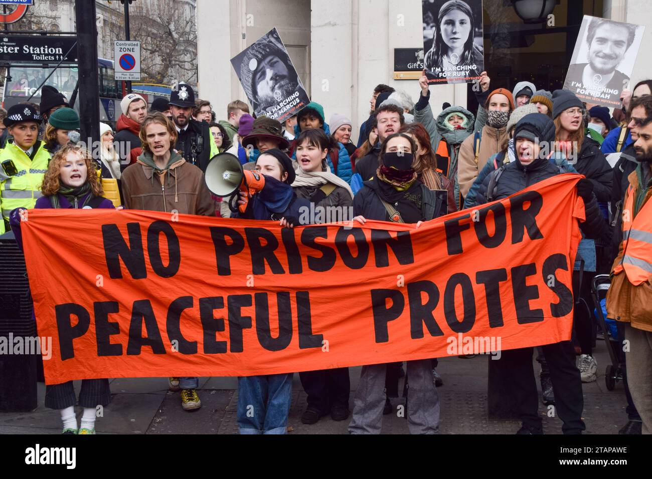 London, UK. 2nd December 2023. Just Stop Oil activists march in ...
