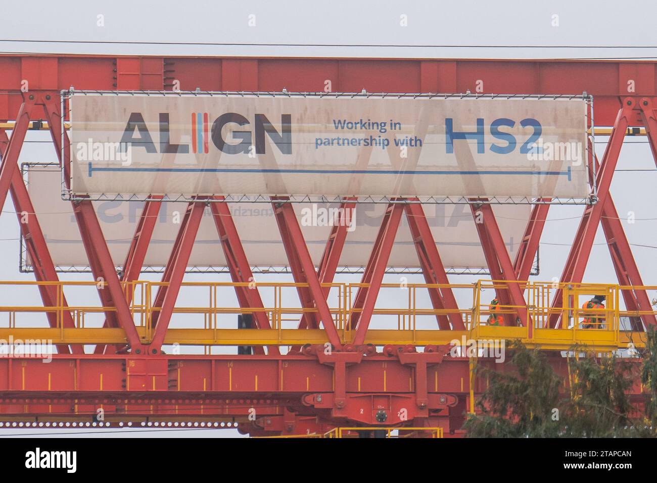 Harefield, UK. 2nd December, 2023. Dominique the huge HS2 orange launch ...