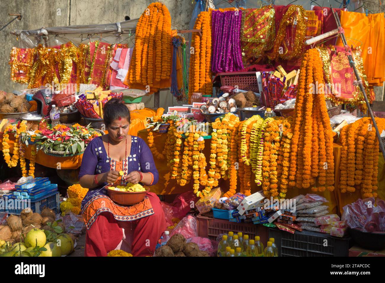 Nepal, Kathmandu Valley, Budhanilkantha, hindu temple, Tihar festival ...