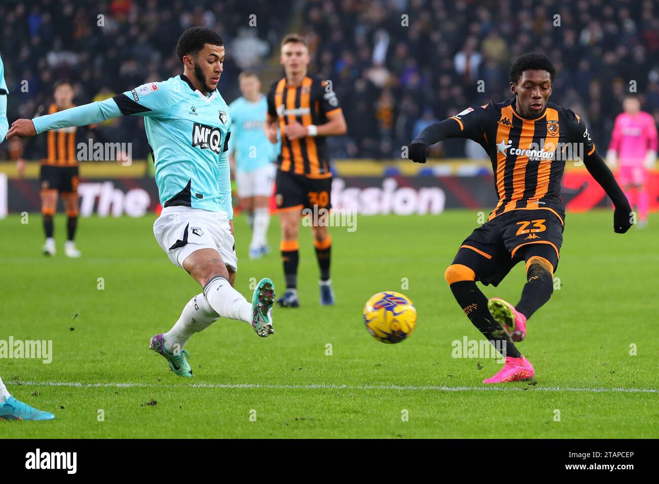 Jaden Philogene of Hull City shoots at goal during the Sky Bet ...