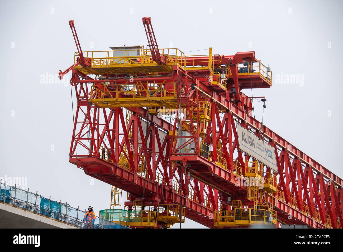 Harefield, UK. 2nd December, 2023. Dominique the huge HS2 orange launch ...