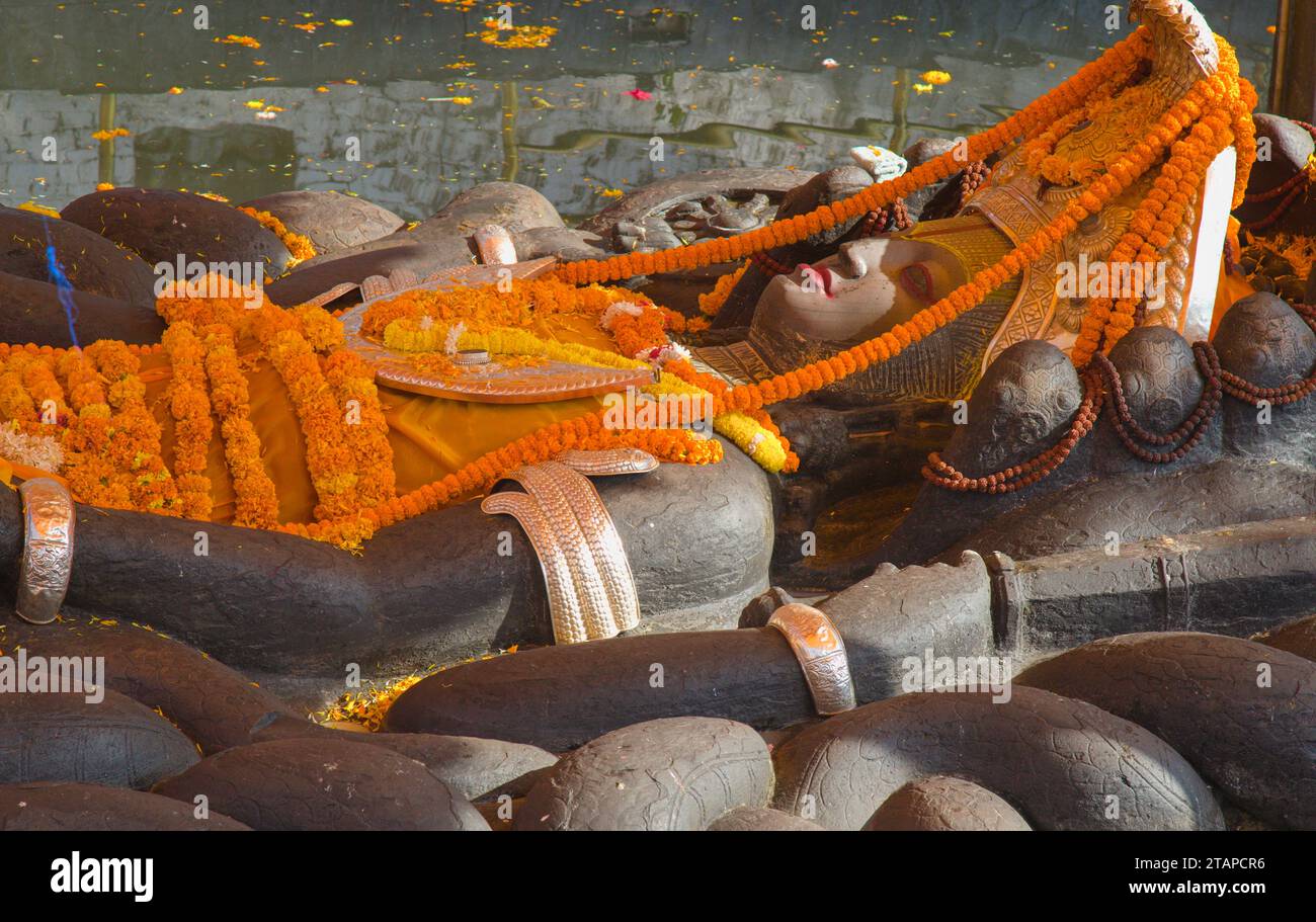 Nepal, Kathmandu Valley, Budhanilkantha, hindu temple, Sleeping Vishnu ...