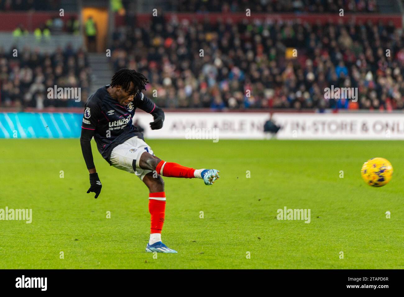 Issa Kaboré of Luton Town crosses the ball during the Premier League ...
