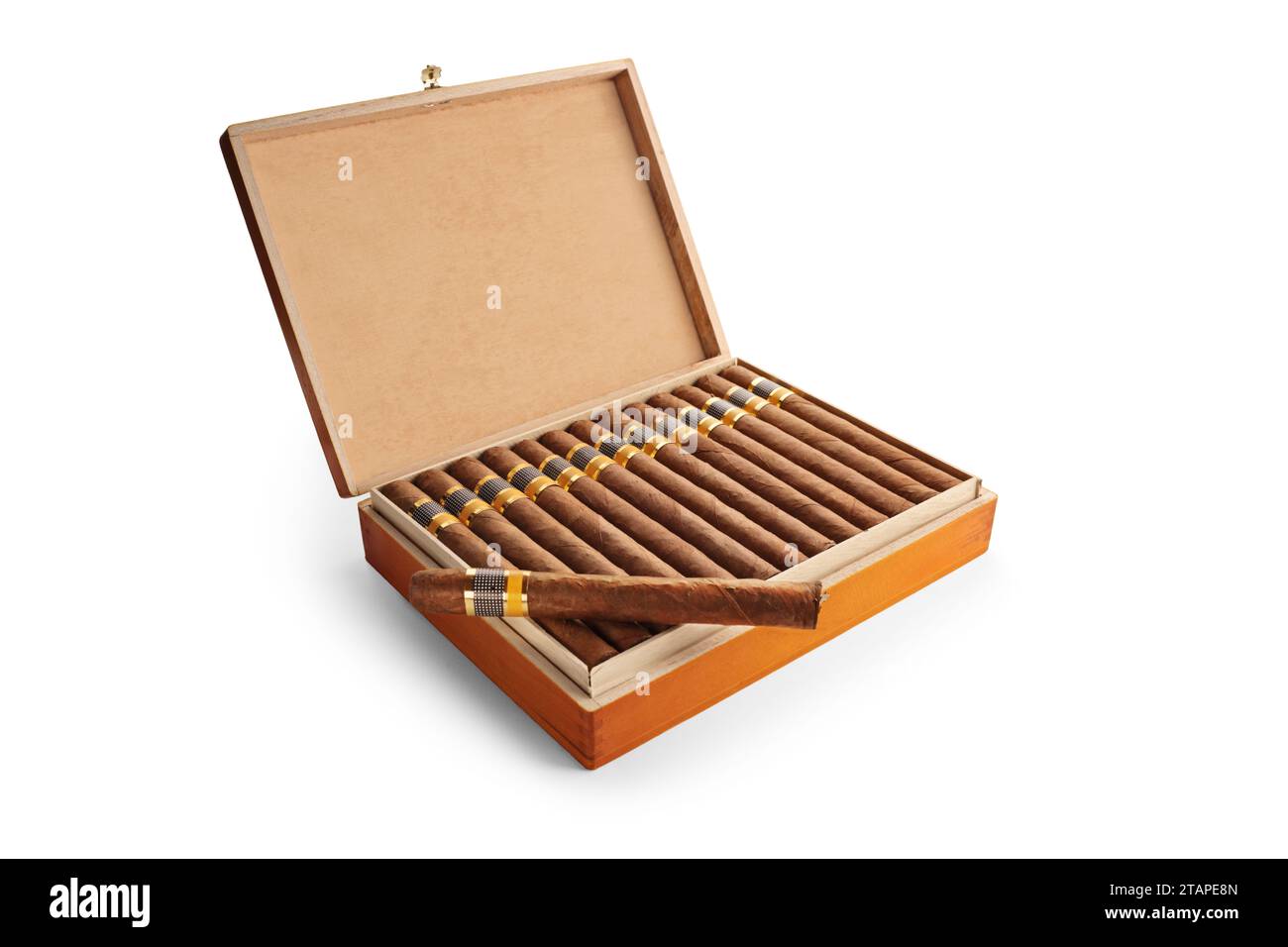 Open wooden box with cigars isolated on white background Stock Photo ...