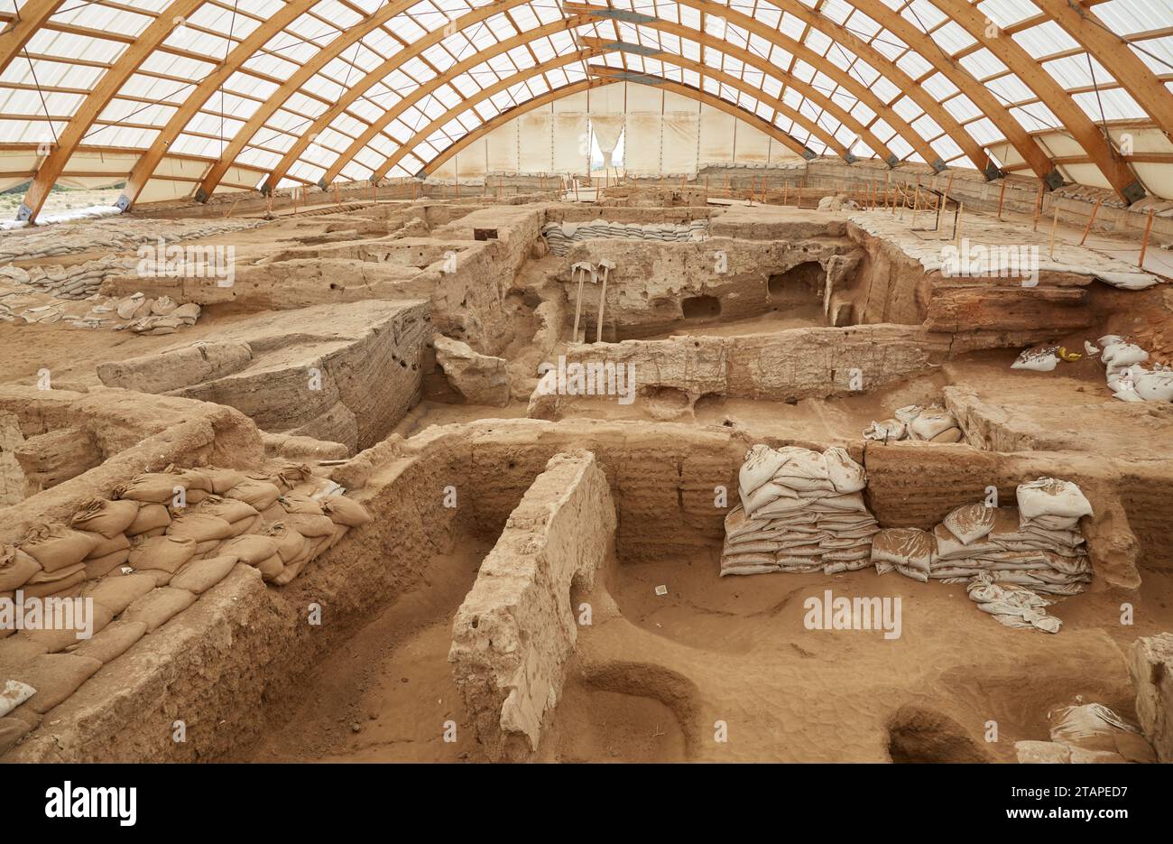 The ancient Neoloithic city of Catal Hoyuk in Turkey, founded over 9000 ...