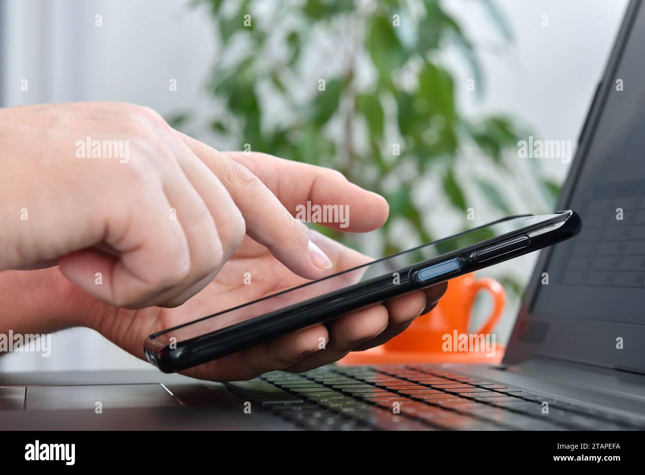 Hands using mobile phone. Business and technology concept. Close up ...
