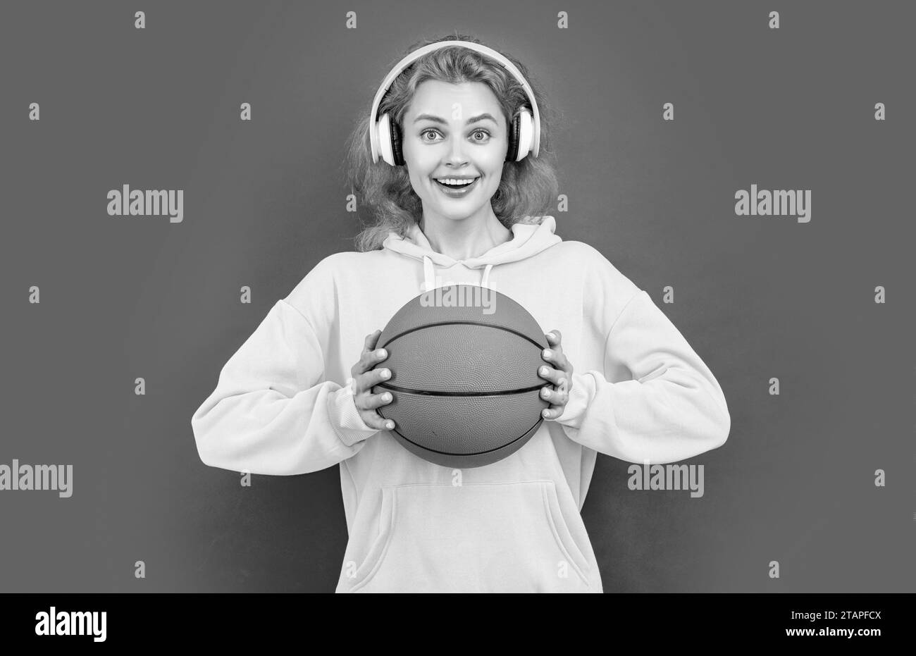 positive basketball woman player isolated on red background. basketball ...
