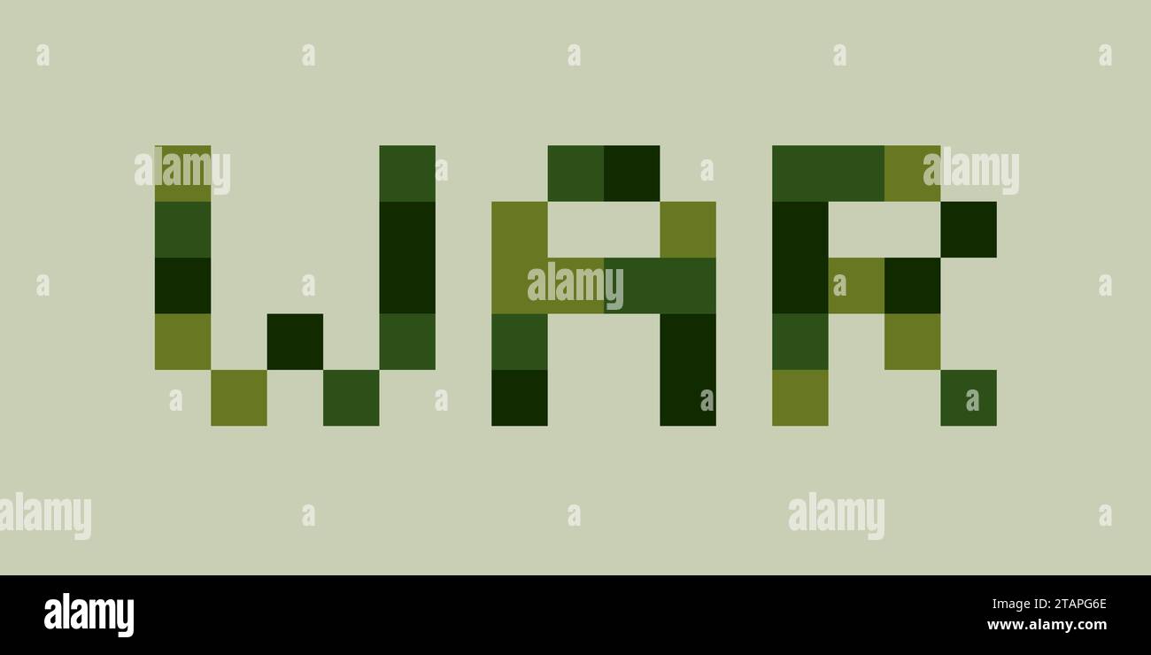 Digital war - pixelated text. Khaki and green colors. Military and ...