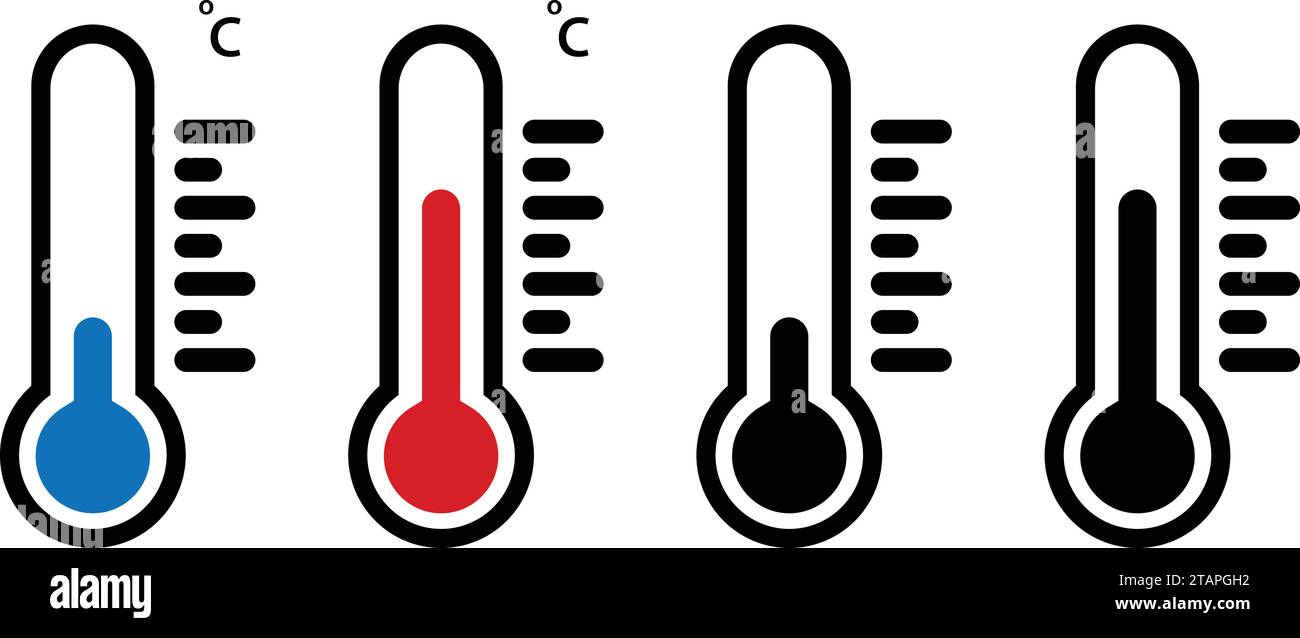 Hot and cold meteorology thermometers on transparent background. Blue ...