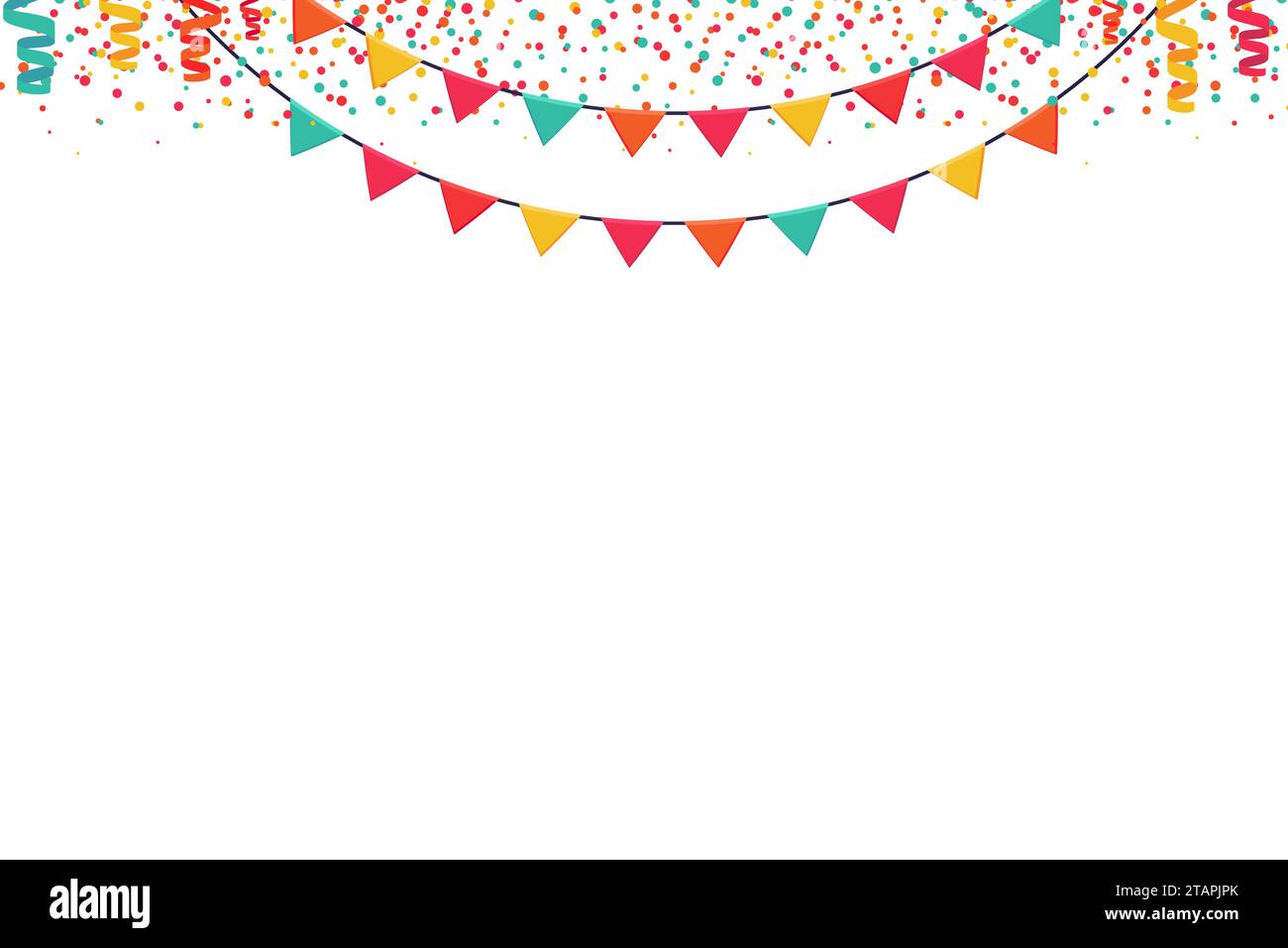 Garland of colored flags and confetti horizontal banner. Carnival ...