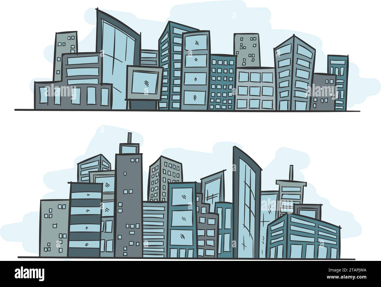 Cartoon hand drawing city, with color on white background Stock Vector ...