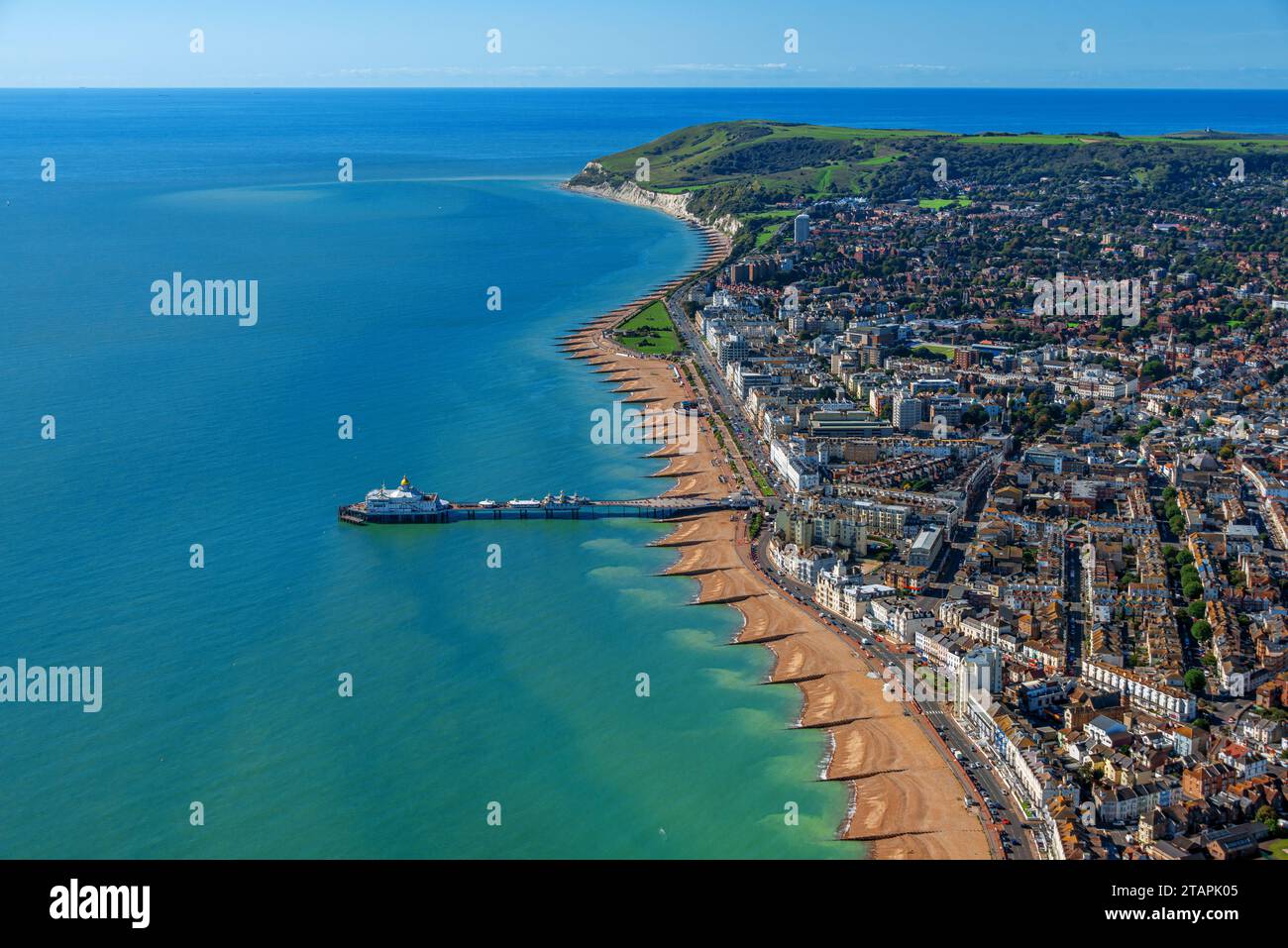 Aerial view of the English south coast town of Eastbourne on a ...