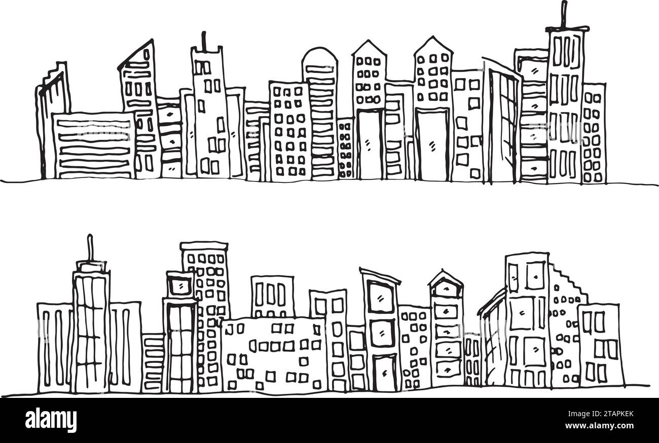 Cartoon hand drawing city. Vector on white background Stock Vector ...