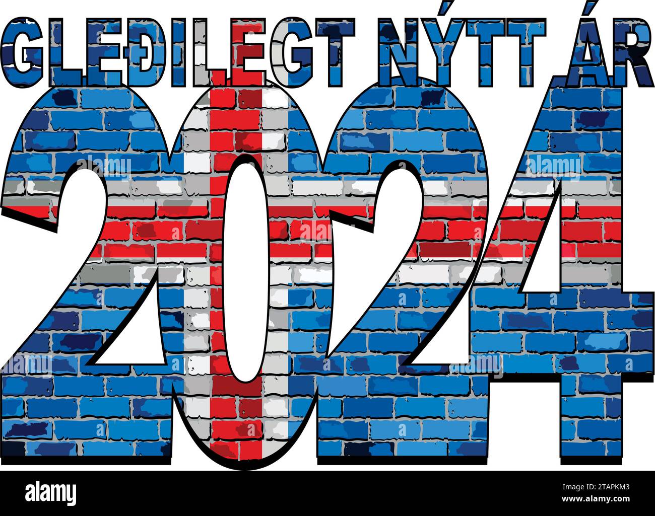 Happy New Year 2024 with Iceland flag inside - Illustration, 2024 HAPPY NEW YEAR NUMERALS Stock ...