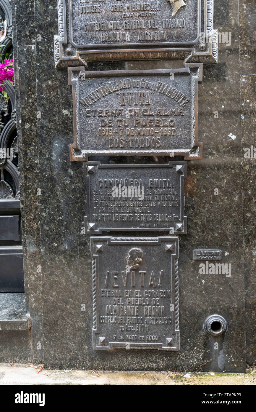 Argentina, Buenos Aires, Recoleta Cemetery. Eva Peron's (Evita) grave ...
