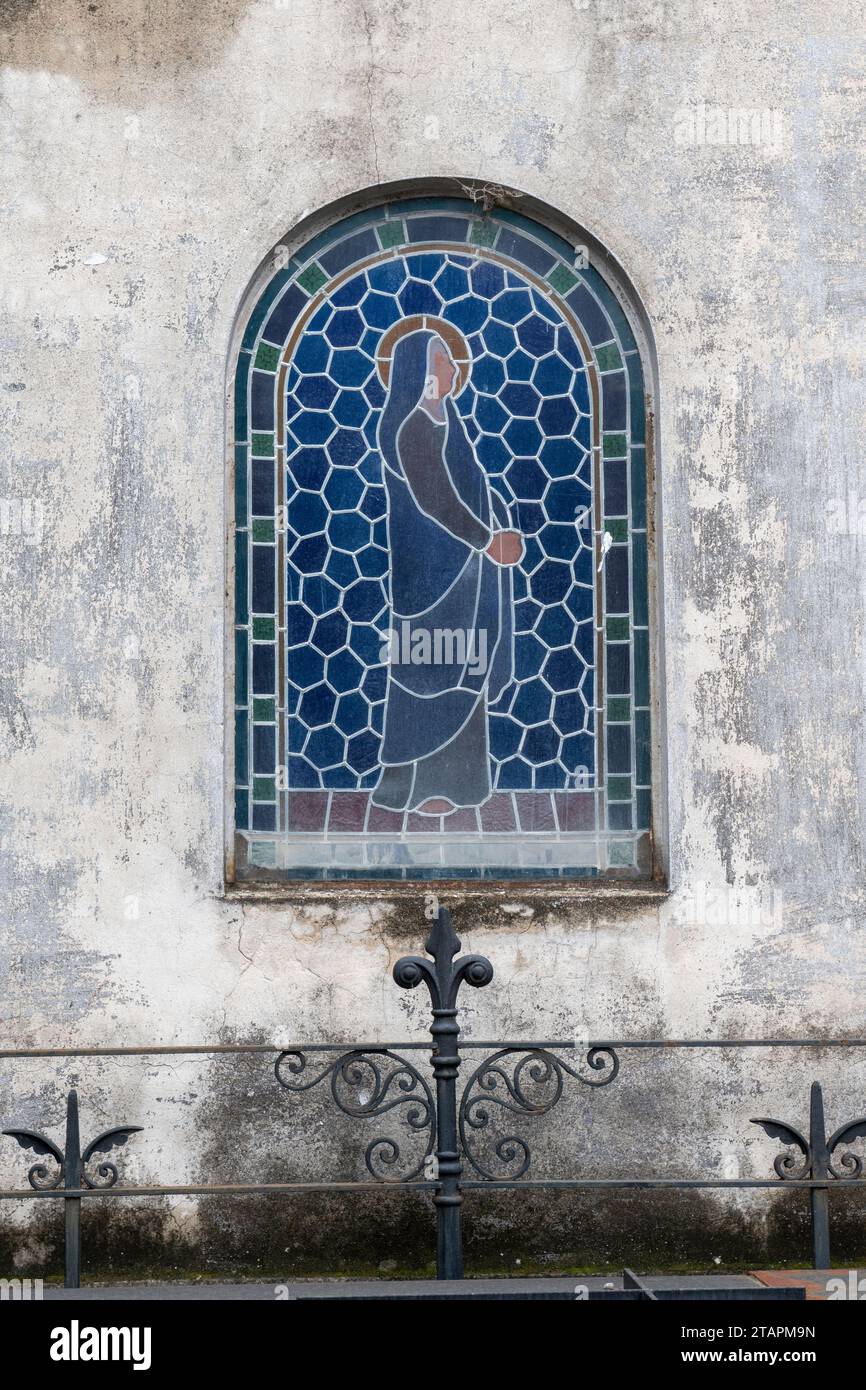 Argentina, Buenos Aires, Recoleta Cemetery. Stained glass window detail ...