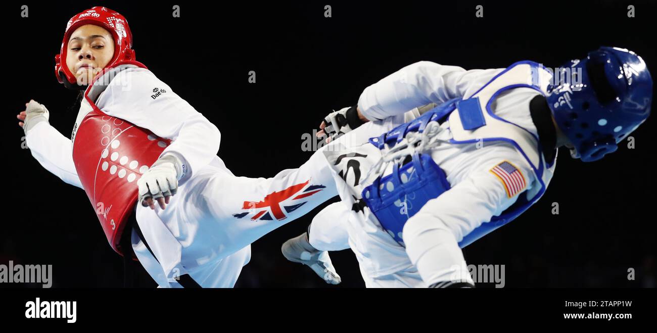 Great Britain's Aaliyah Powell (left) in action during their semi-final ...