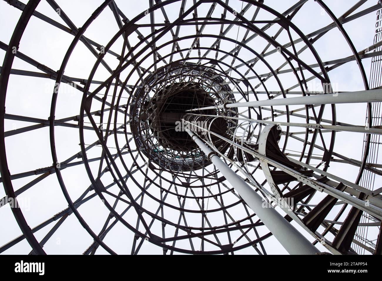 Old water tower of hyperboloid construction bottom view Stock Photo - Alamy