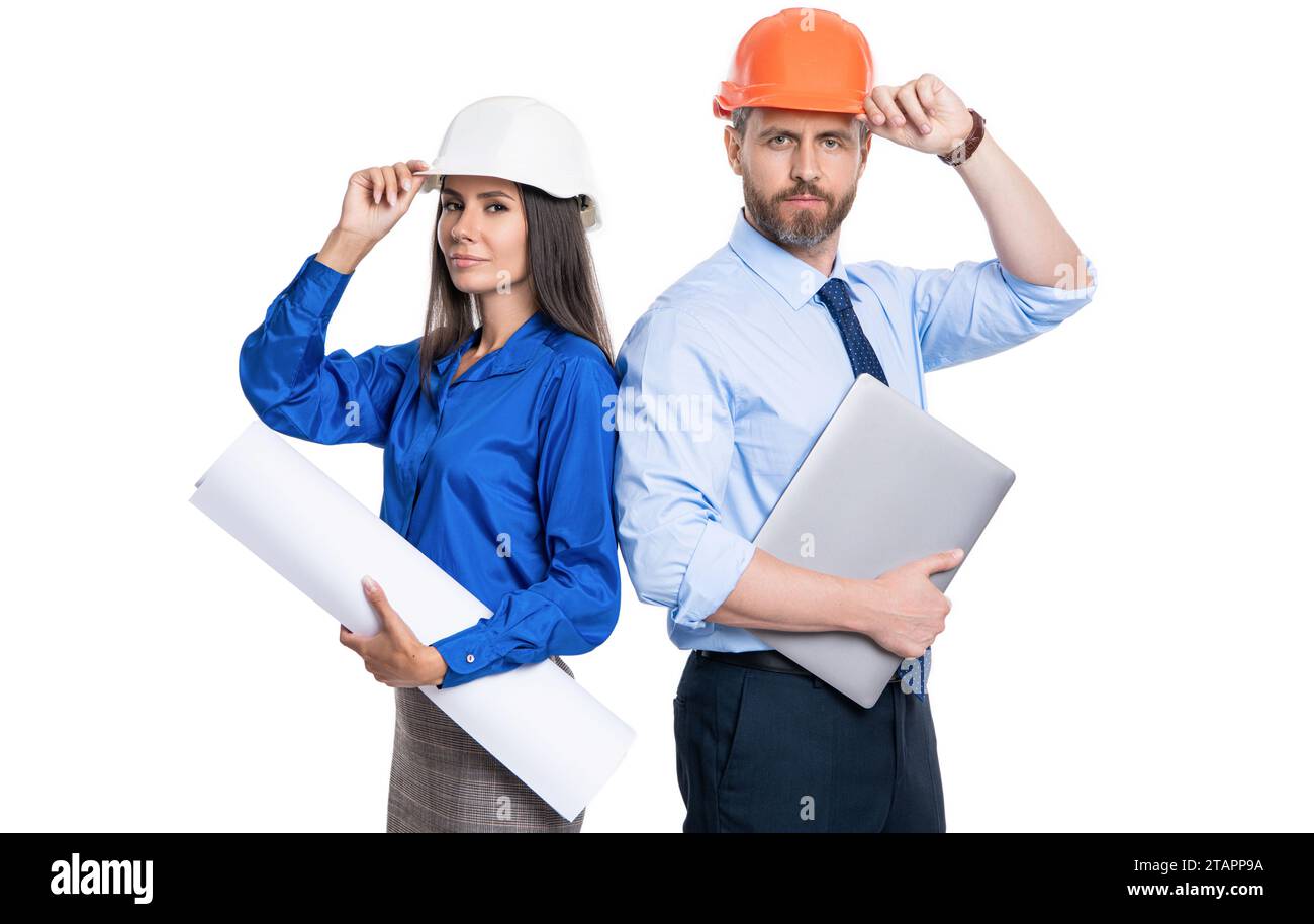 Safety business. Data protection. Supervisor engineer with blueprint ...