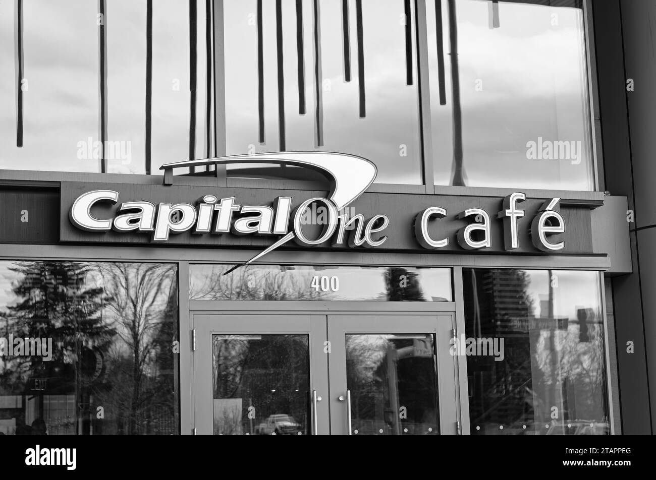 Seattle, Washington D.C. USA - April 02, 2021: capital one cafe brand ...
