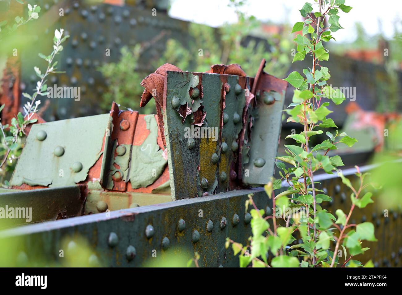 Rusted steel structure and peeling paint with nature in Linz Stock ...