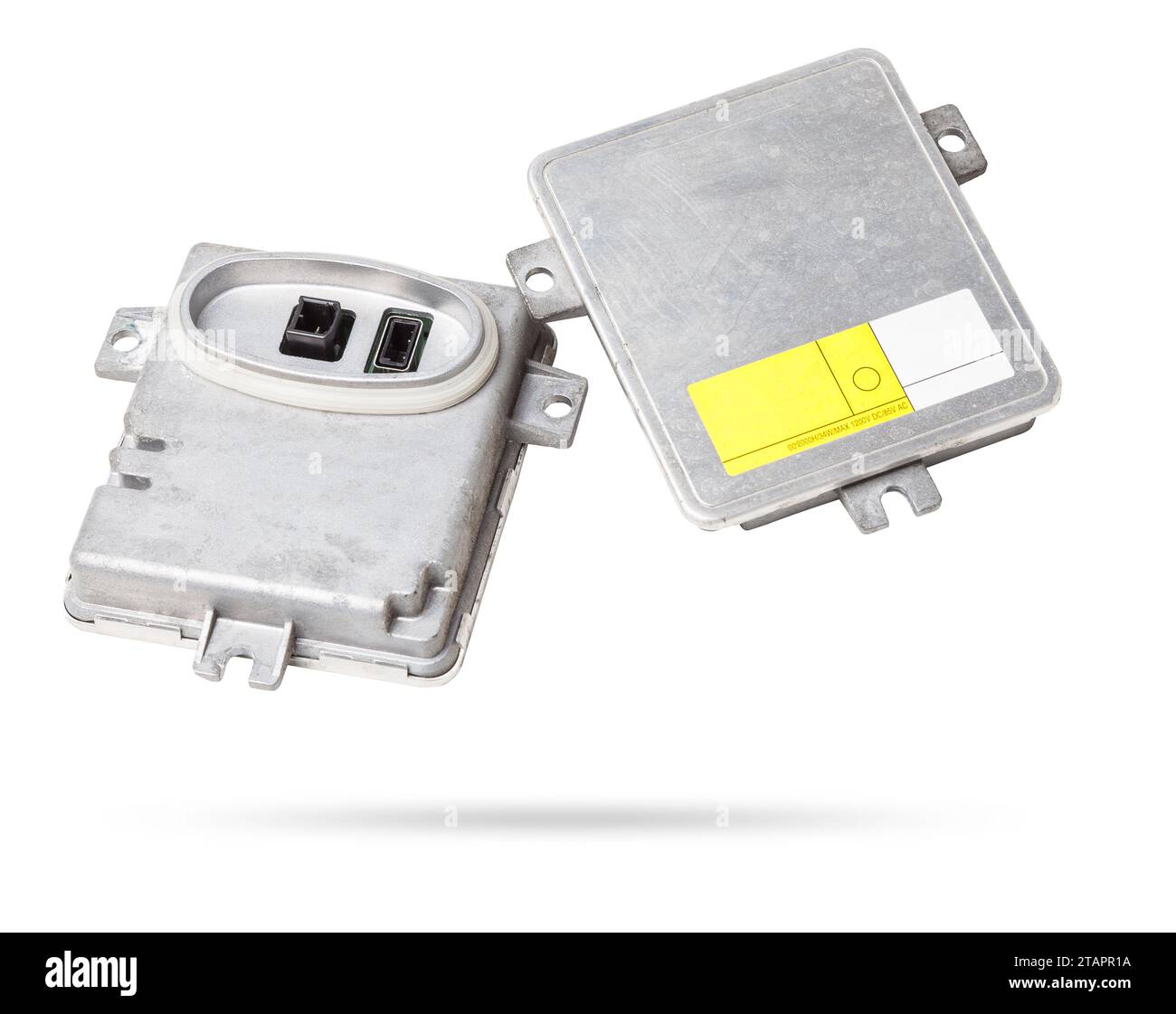 Spare part metall car engine control unit with metal elements on a ...