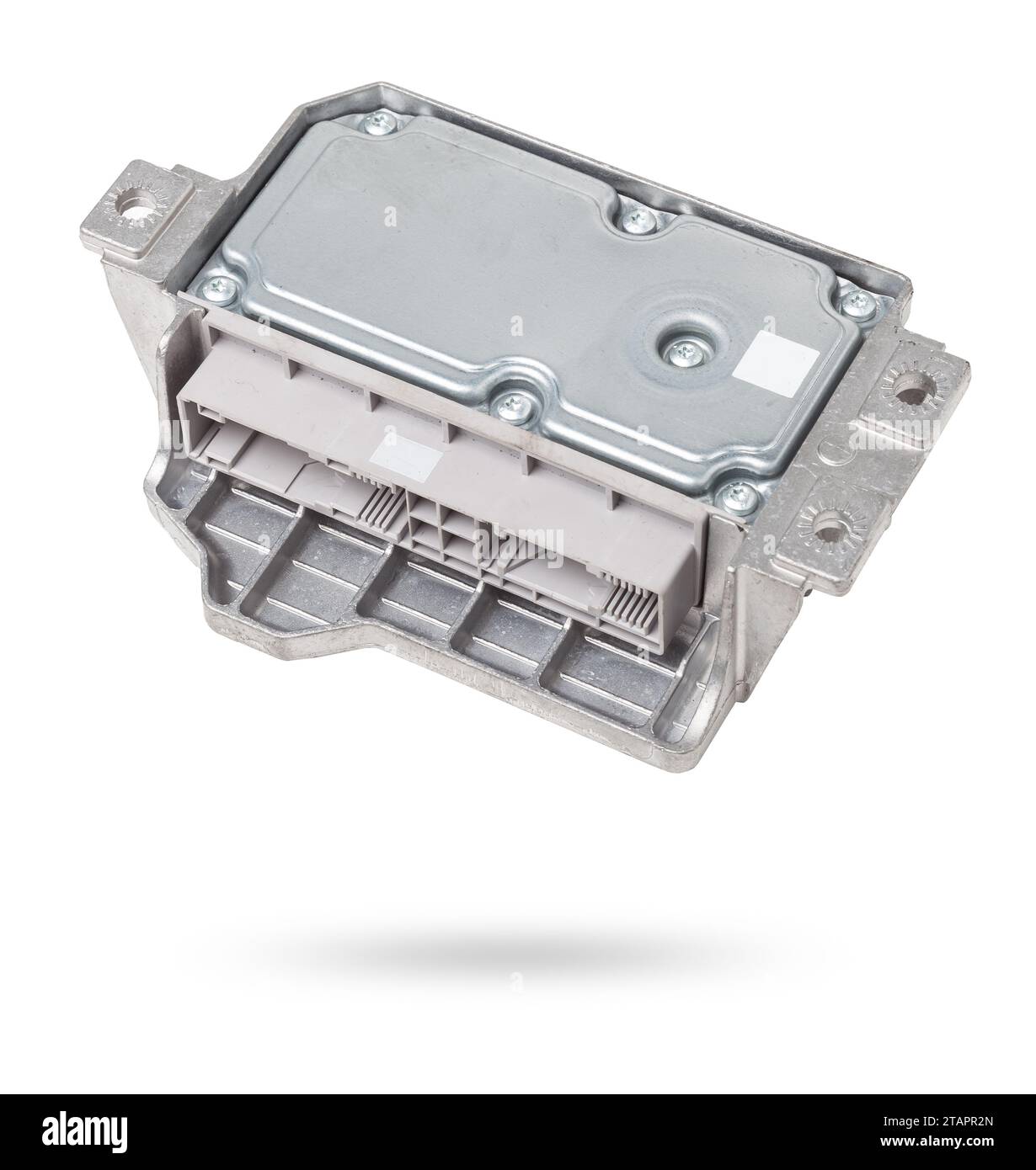 car engine control unit with metal elements on a white isolated ...