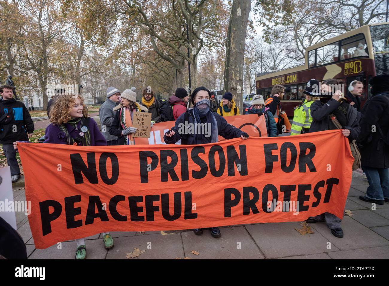 London, UK. 2 Dec 2023. Just Stop Oil met at New Scotland Yard for a ...