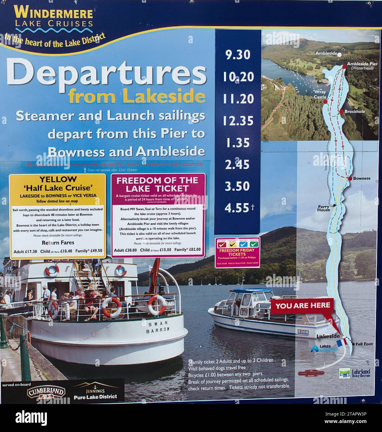 A closeup of a desk with itinerary map with boats in Windermere, UK ...