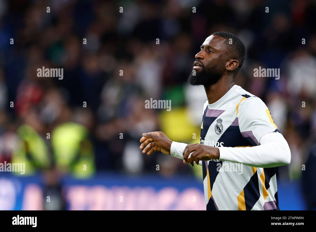 Antonio Rudiger of Real Madrid looks on during the Spanish League ...