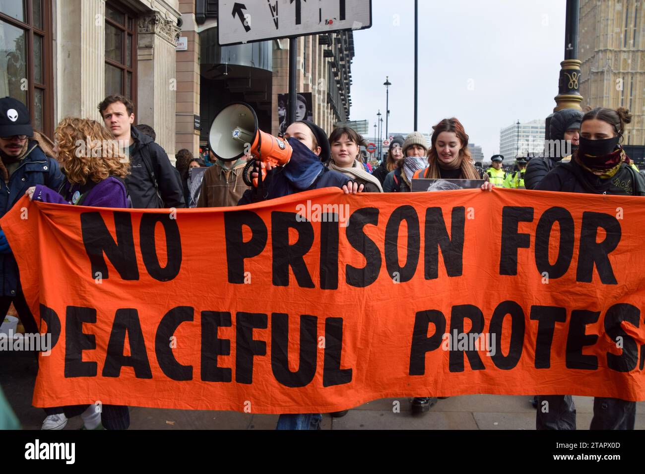 London, UK. 2nd December 2023. Just Stop Oil activists march in ...
