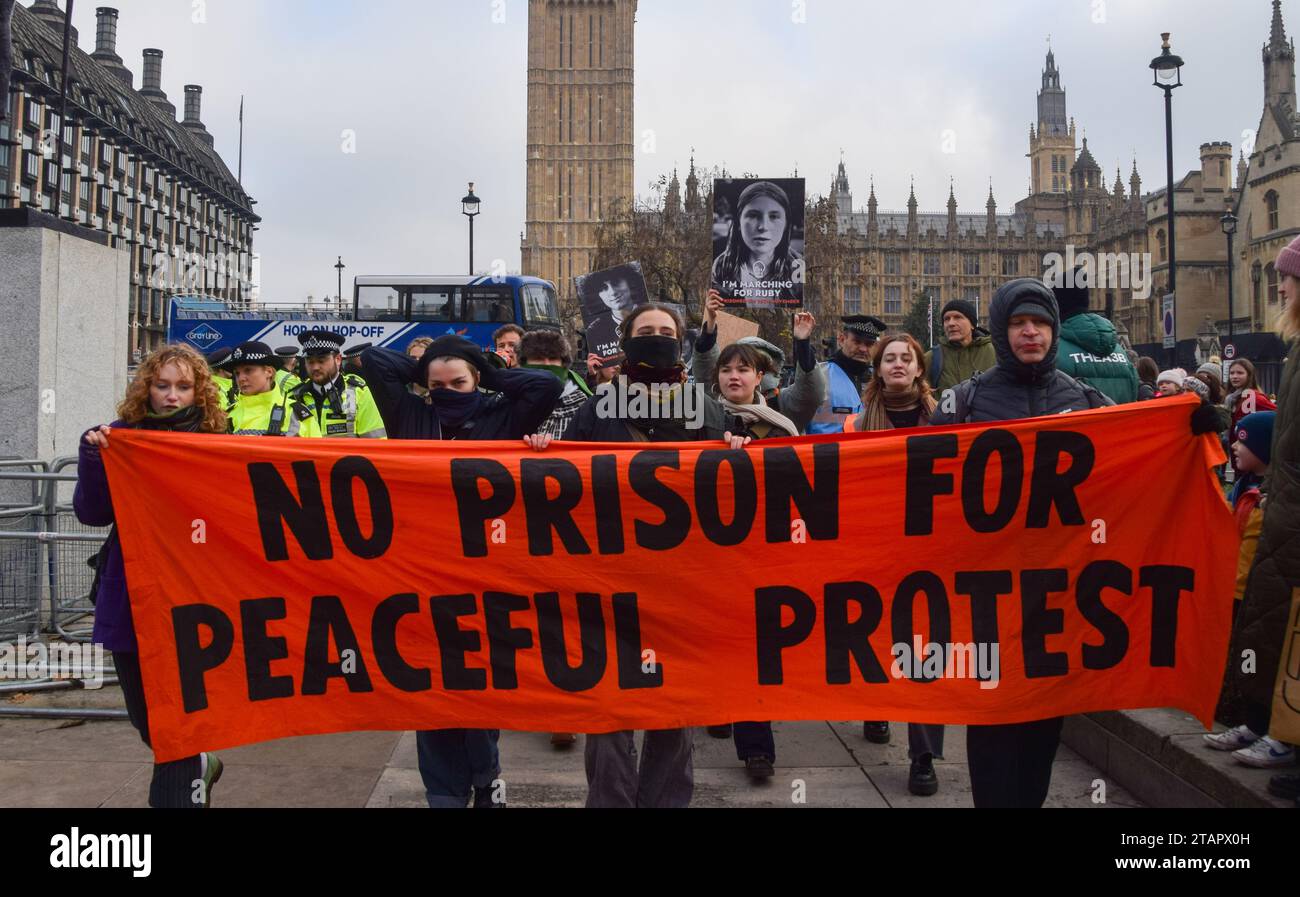 London, UK. 2nd December 2023. Just Stop Oil activists march in ...
