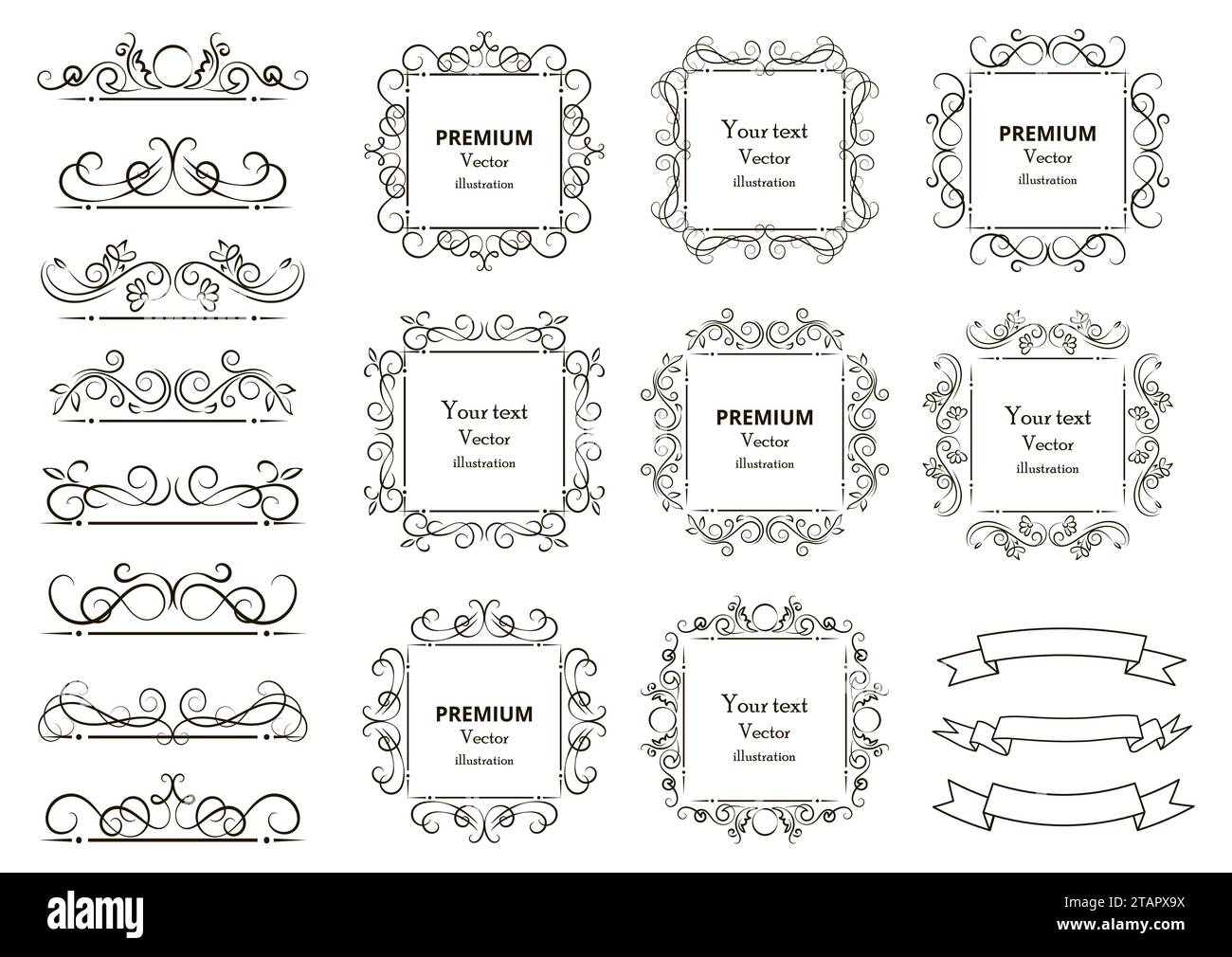 Calligraphic design elements . Decorative swirls or scrolls, vintage ...