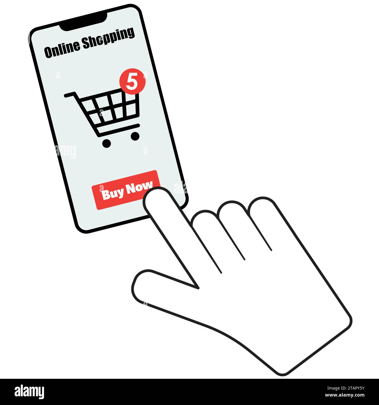 Online Shopping buy Now Concept. Outline of finger pointing to buy now ...