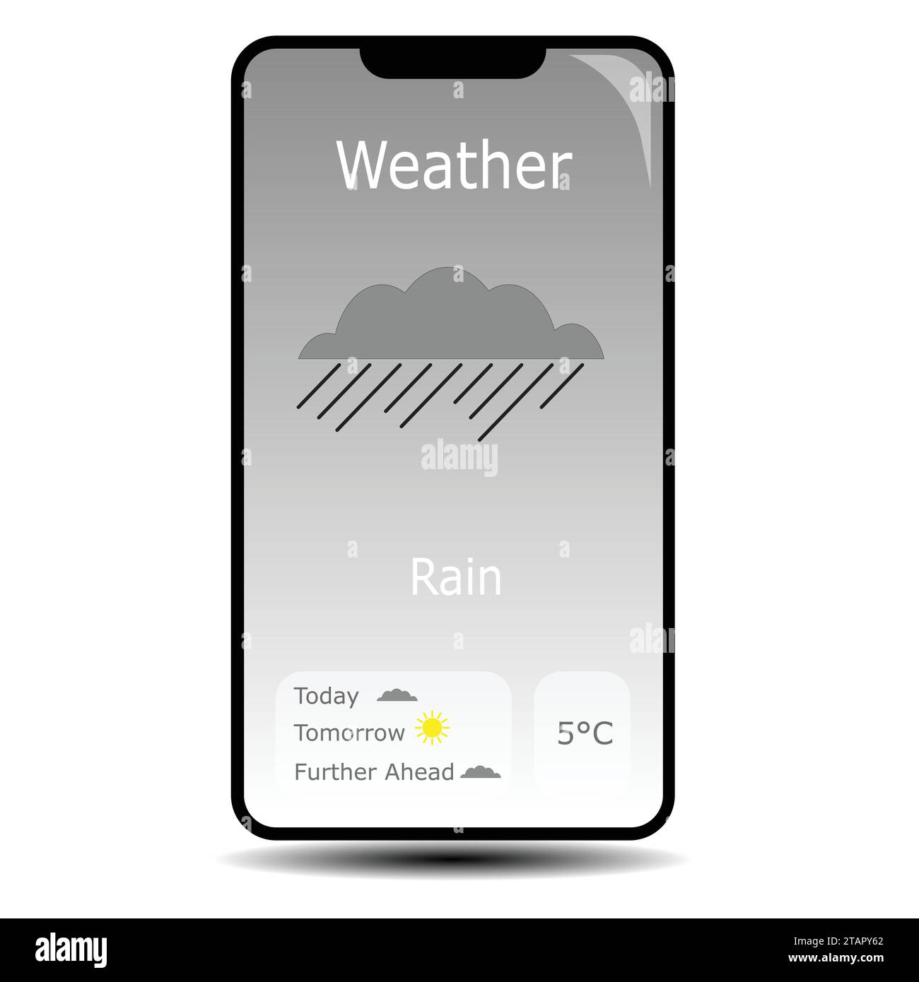 Weather app on a Mobile Phone Concept showing rainy weather Stock ...