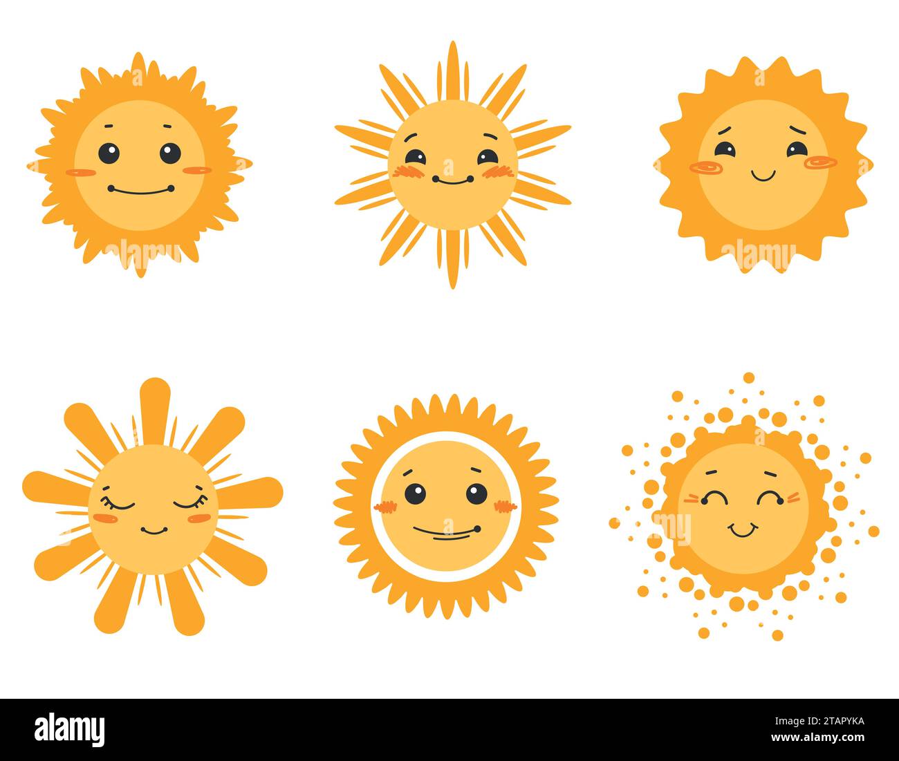 Set of cute sun with emotions. vector children's illustration. Sun ...