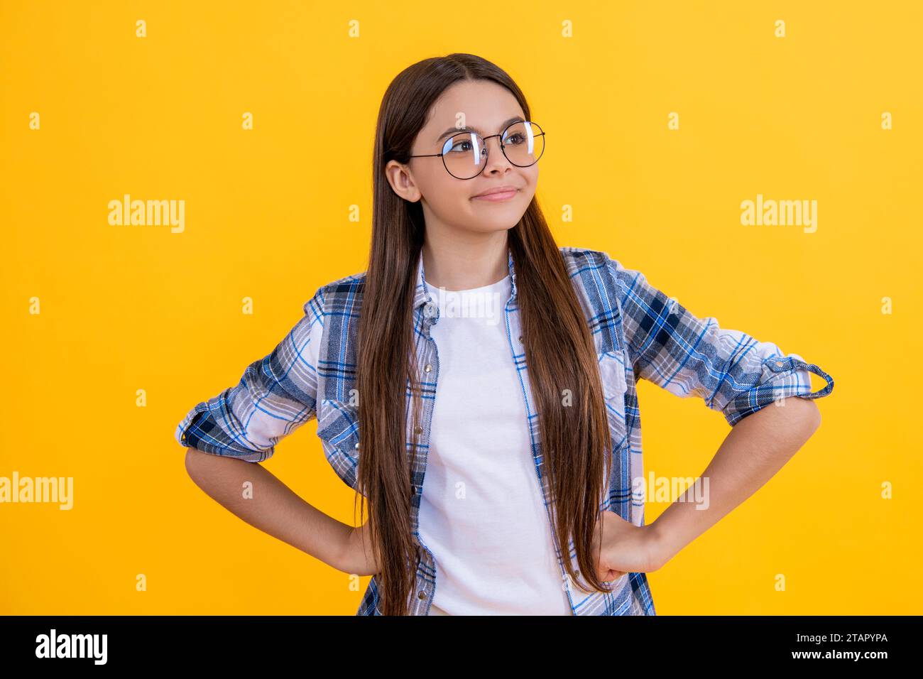 teenage girl in eyesight eyeglasses look somewhere. girl with eyesight ...