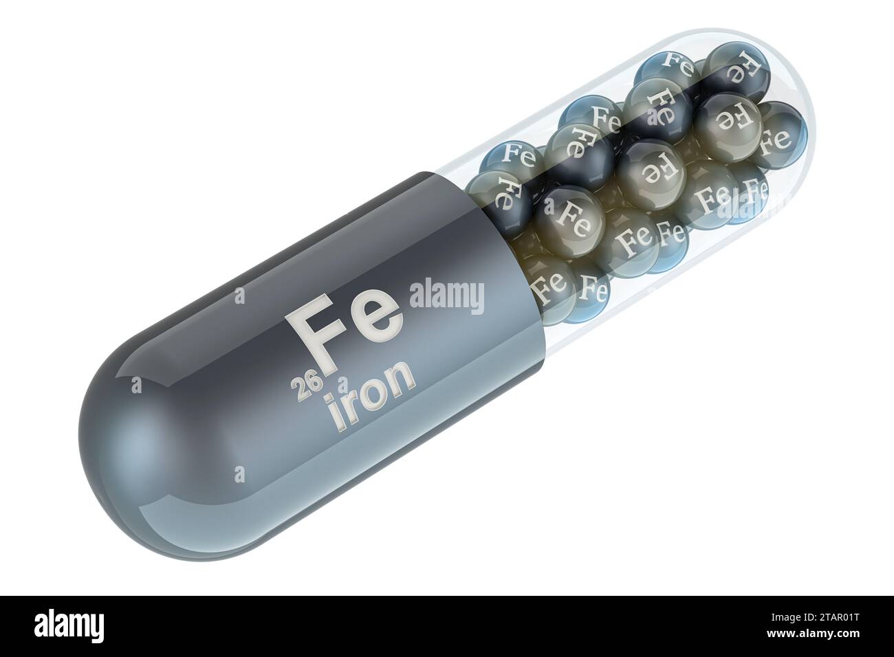 Capsule with iron Fe element, 3D rendering isolated on white background ...