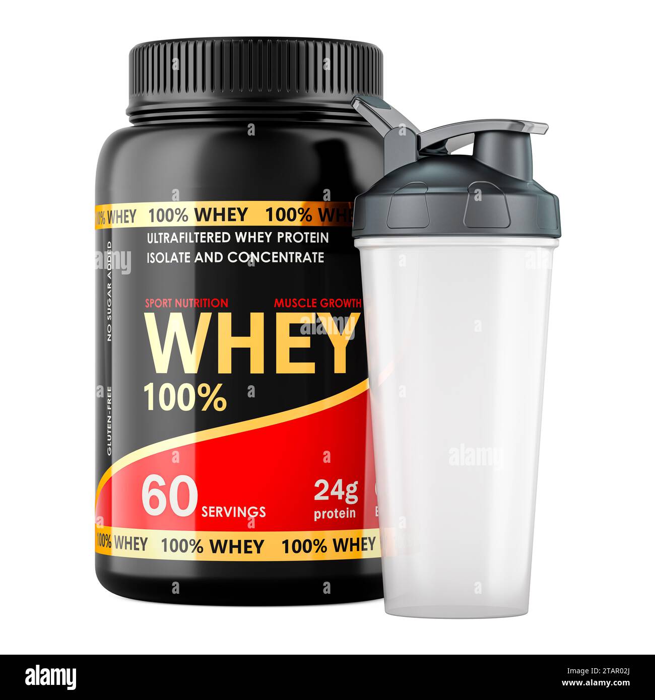 Sports Shaker Bottle with Whey Protein Powder Jar, 3D rendering ...