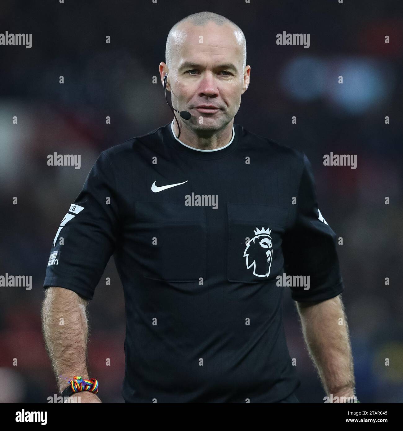 Nottingham, UK. 02nd Dec, 2023. Referee Paul Tierney wearing a Rainbow ...