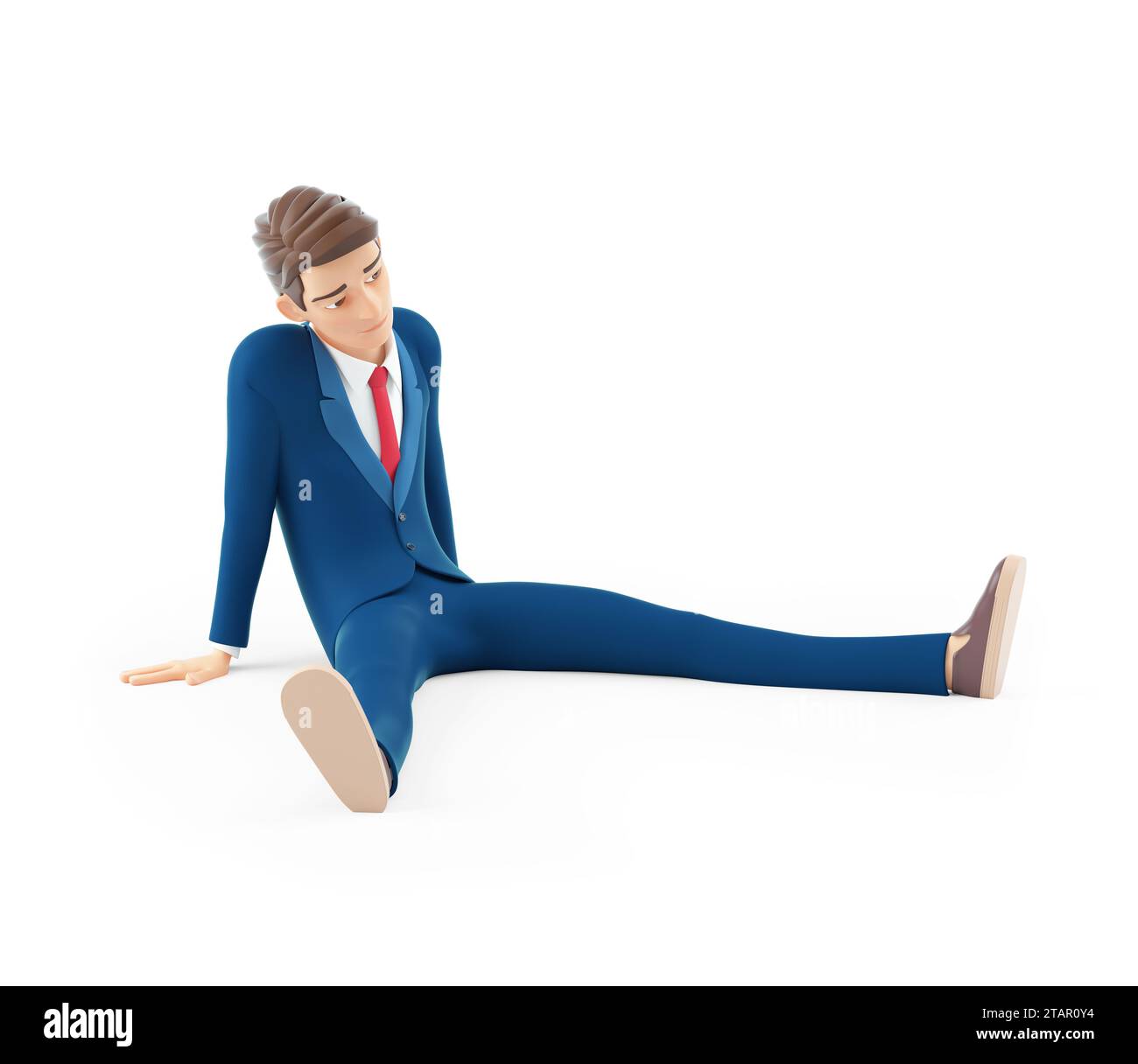 3d bored cartoon businessman sitting on floor, illustration isolated on ...
