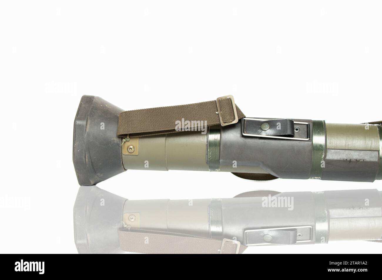 A grenade launcher used in the war in Ukraine, on a white background ...