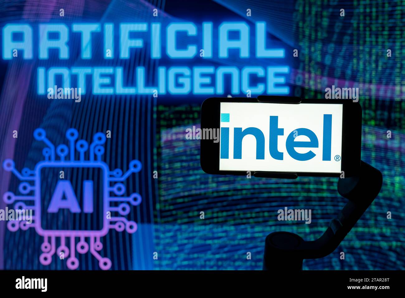In this photo illustration, the logo of Intel is seen displayed on a ...