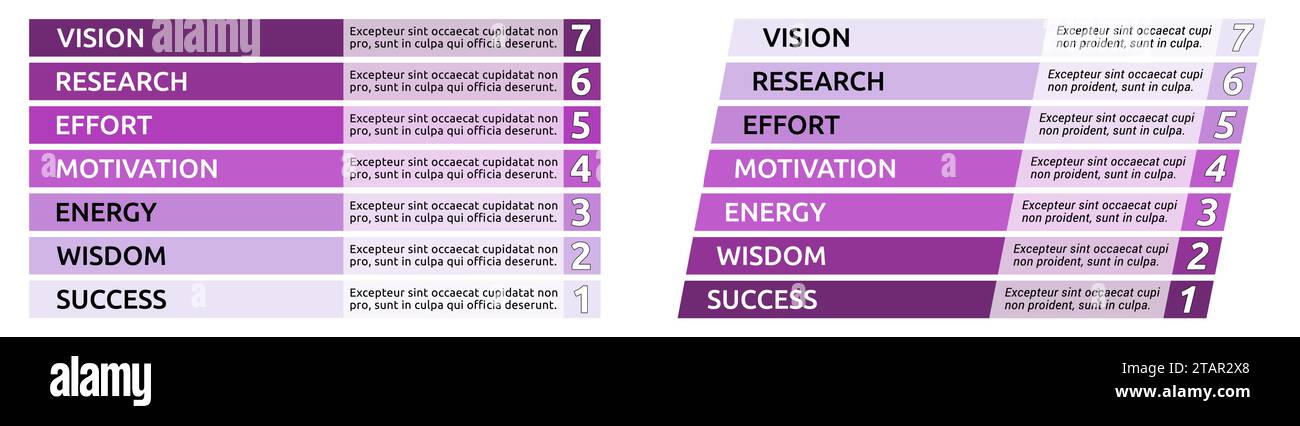 Simple seven steps or levels infographics, 7 purple brown bar with text ...
