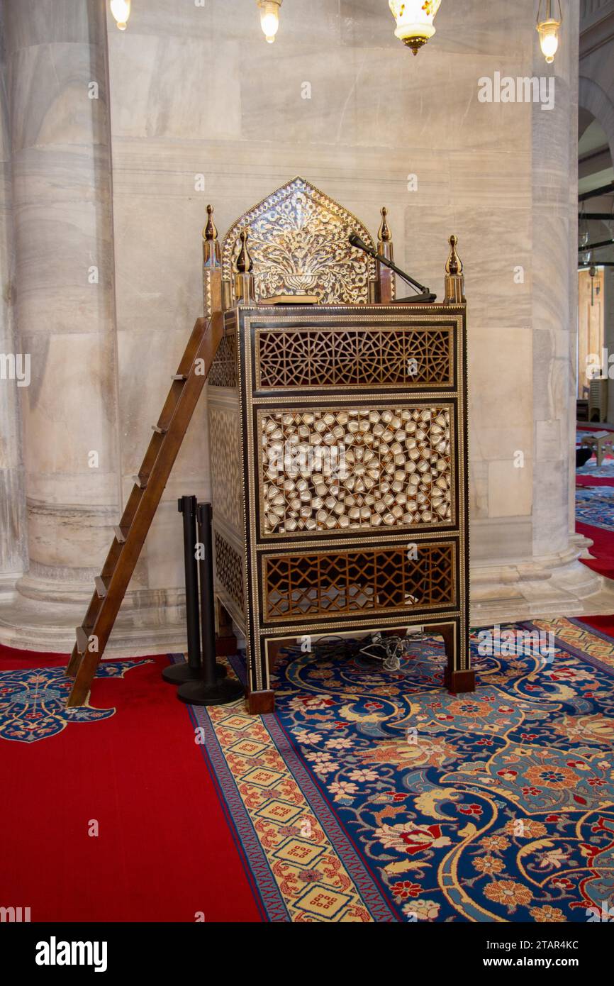 Wooden minbar, sermon pulpit of Ottoman times in mosque Stock Photo - Alamy