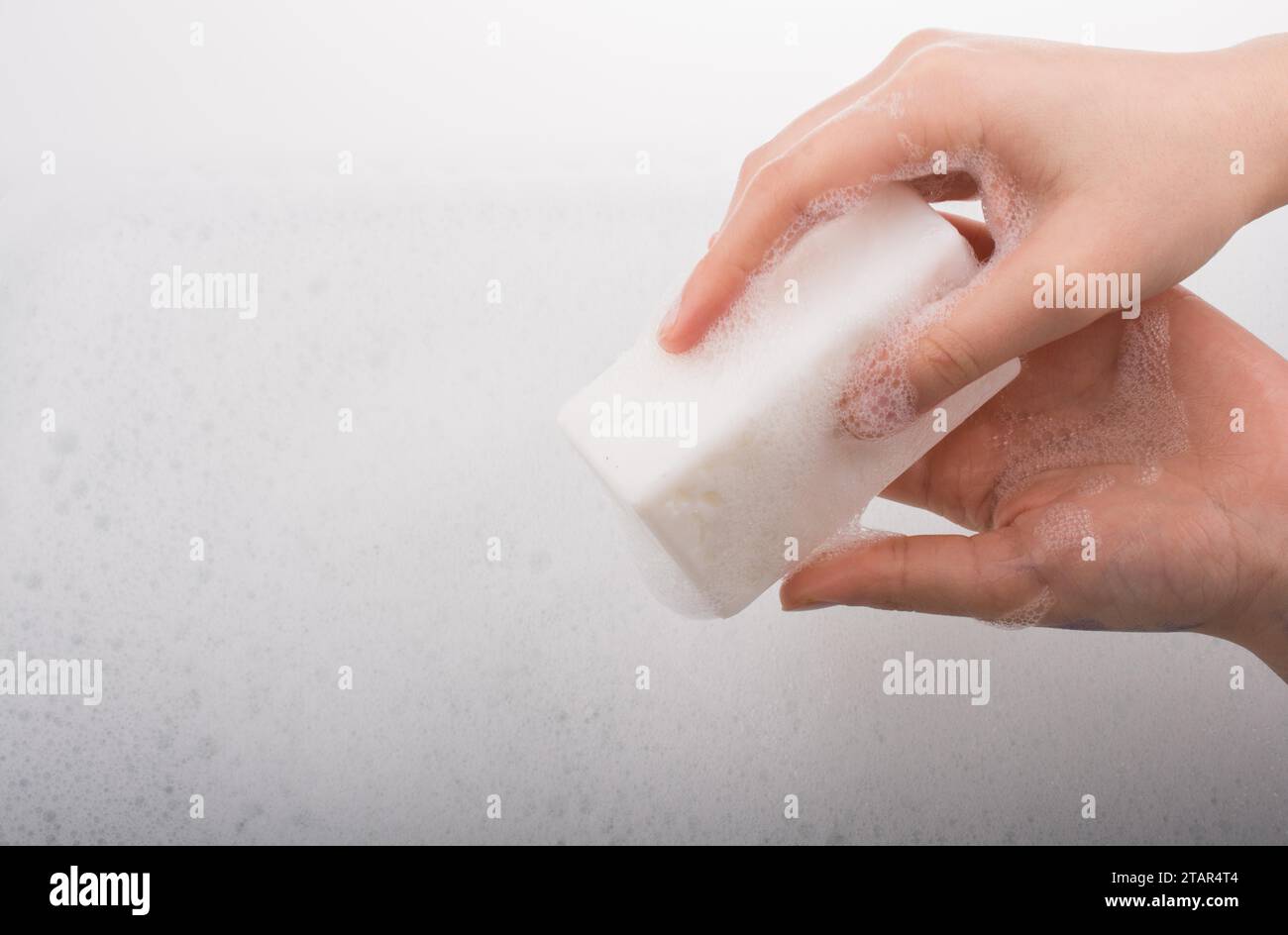 Hand washing and soap foam on a foamy background Stock Photo - Alamy