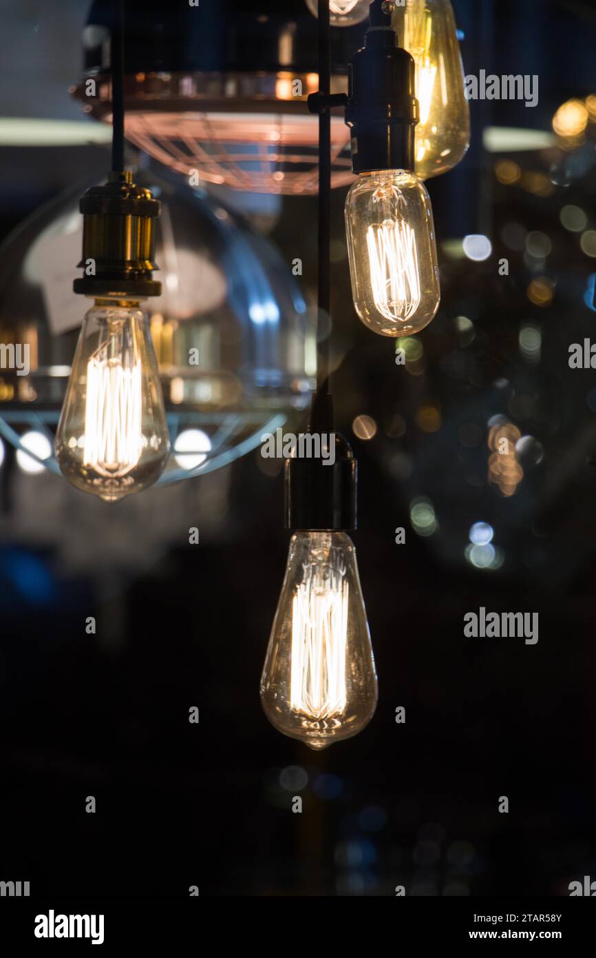 Decorative antique edison style filament light bulbs hanging Stock ...