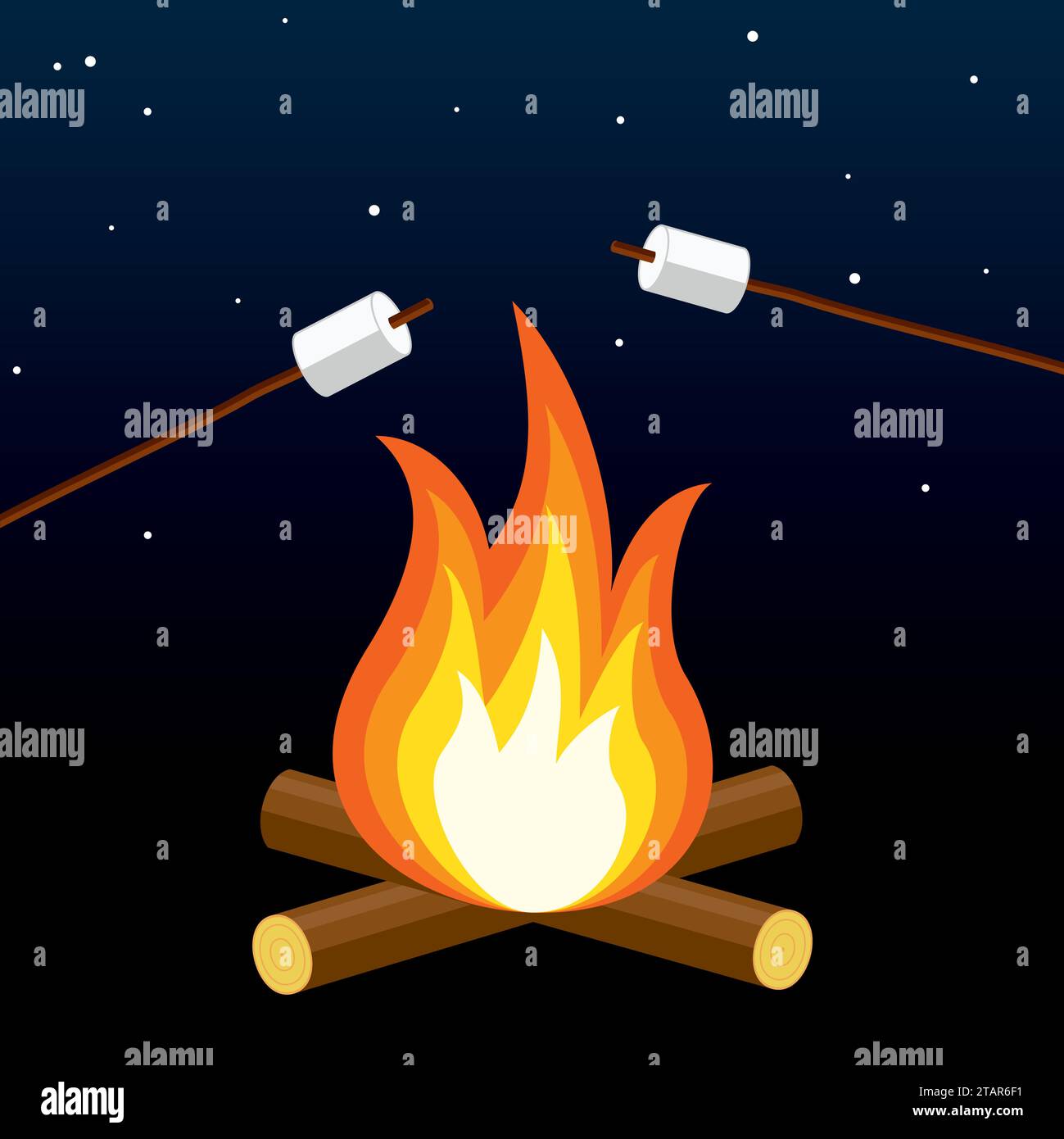 Bonfire with marshmallow. Camping grill marshmallow. Marshmallow ...